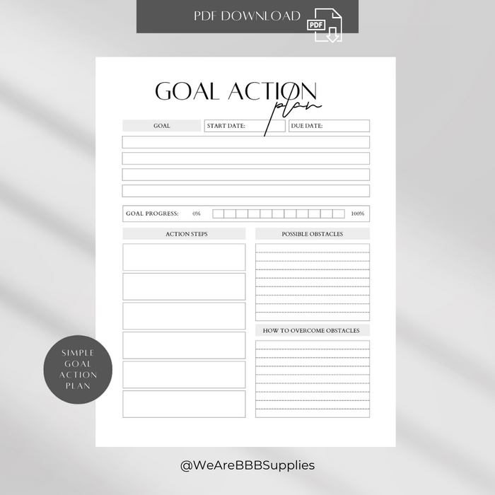 Simple Goal Action Plan Sheet | PDF Printable Download | BBB Supplies