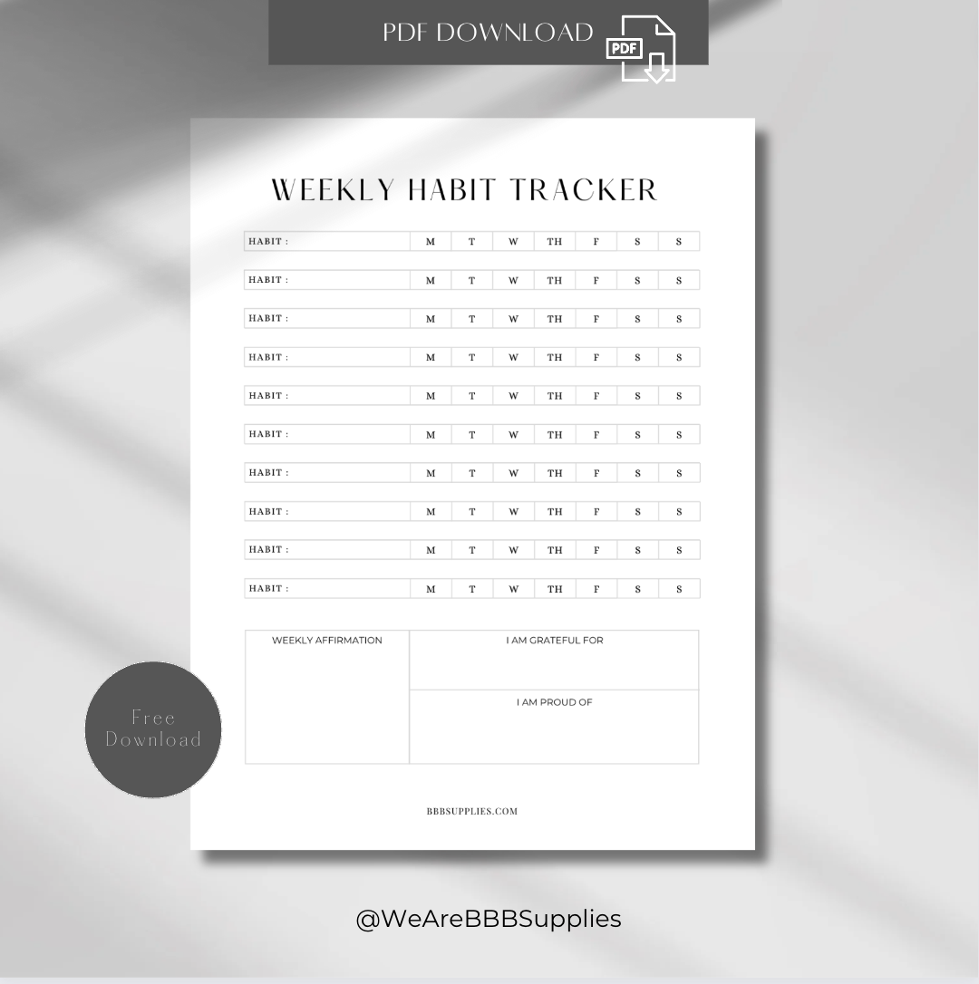 Simple Weekly Habit Tracker | PDF Download | BBB Supplies