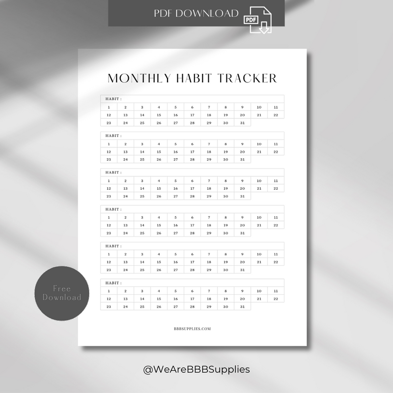 Simple Monthly Habit Tracker | PDF Download | BBB Supplies