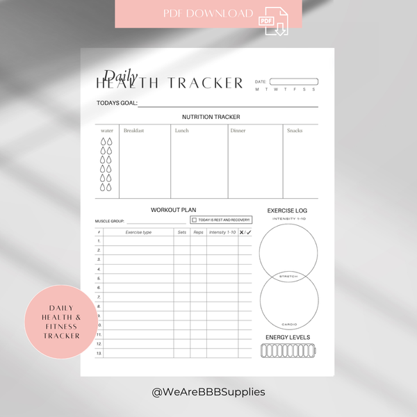 Simple Daily Health and Fitness Tracker | PDF Download | BBB Supplies