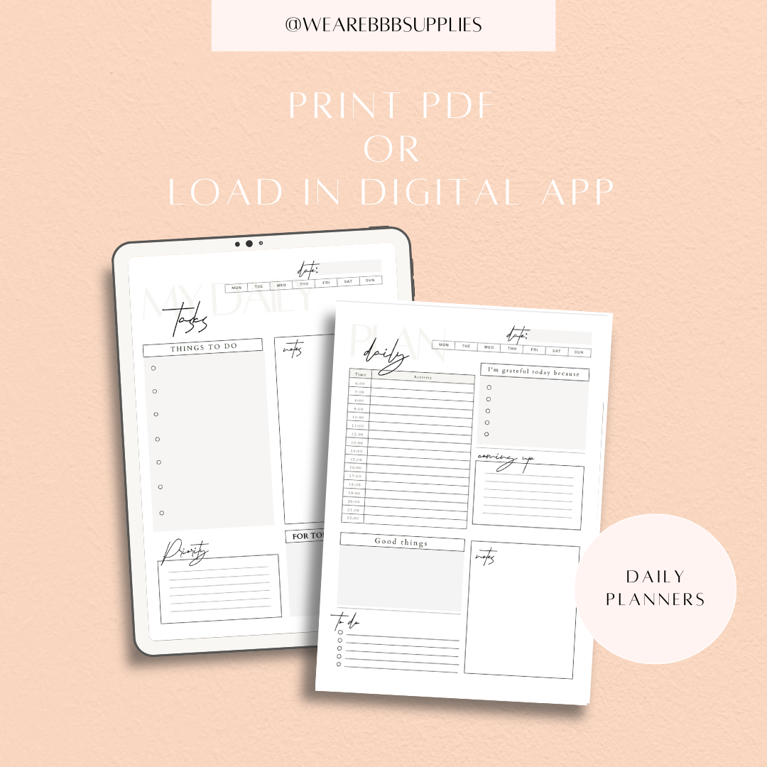 Stylish Simple Daily Planners | PDF Printable Download | BBB Supplies