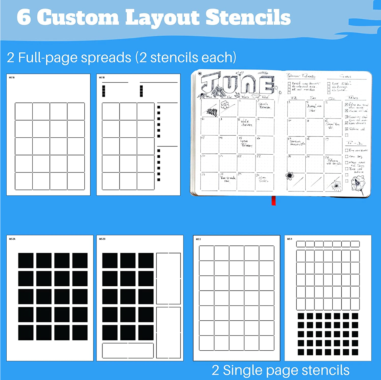 Monthly Calendar Spread Stencil | Journaling Supplies | BBB Supplies